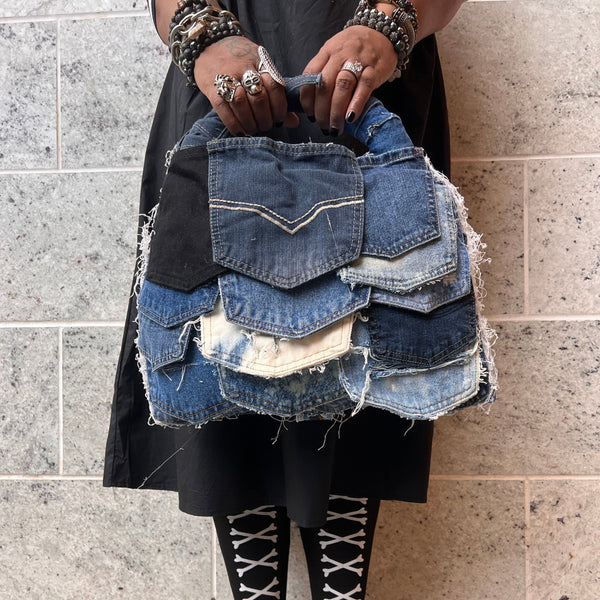September First Ugly Denim Grunge Front Pockets Bag - Funky Grunge Boutique
