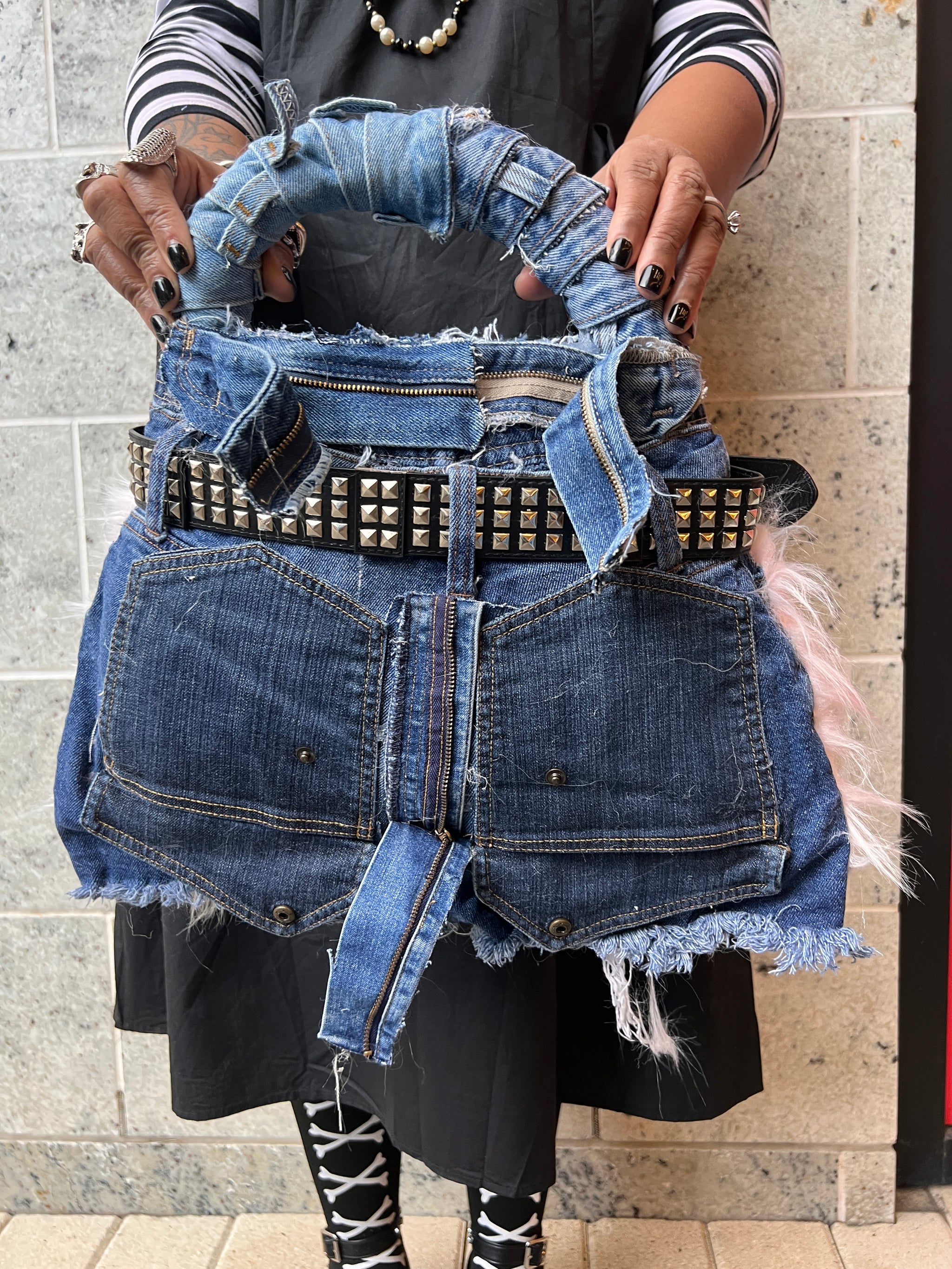 Its A No For Me Ugly Fluffy Denim Bag: Oddity Style - Funky Grunge Boutique