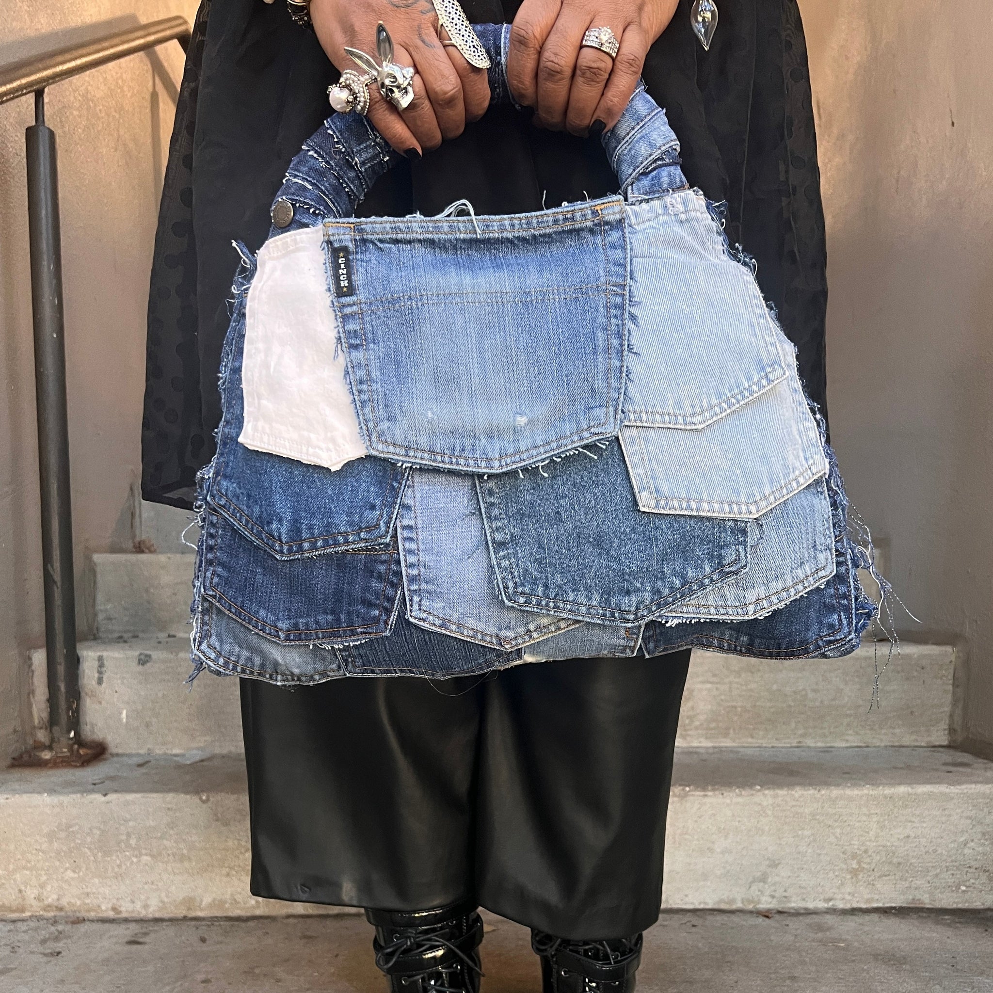 Funky 2 Sided Ugly Denim Pocket Bag - Funky Grunge Boutique