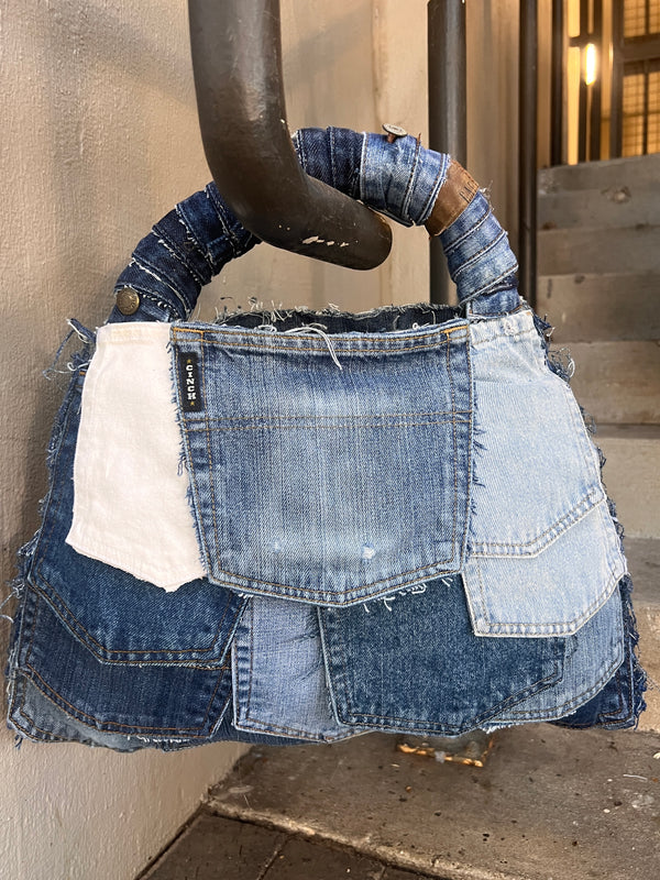 Funky 2 Sided Ugly Denim Pocket Bag - Funky Grunge Boutique